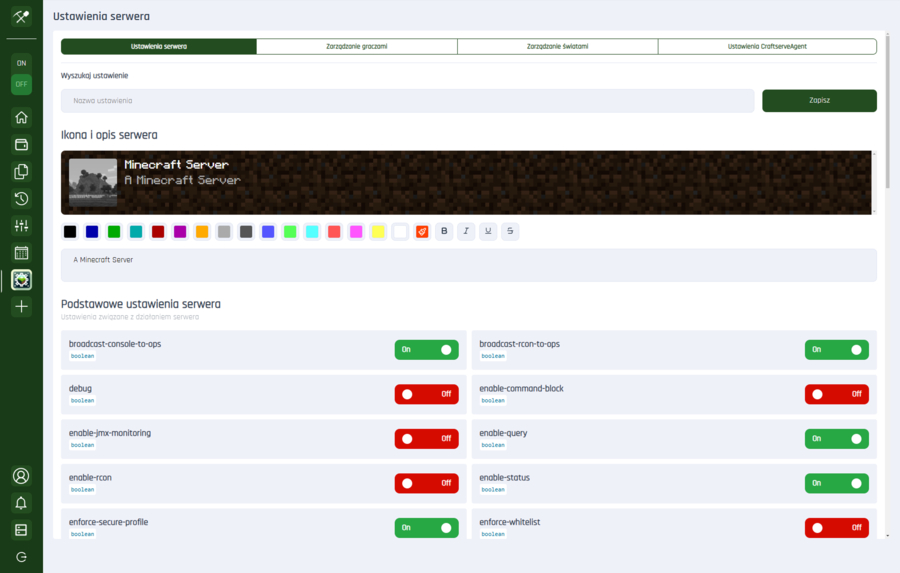 Nowy panel zarządzania serwerem Minecraft z opcją personalizacji i ...